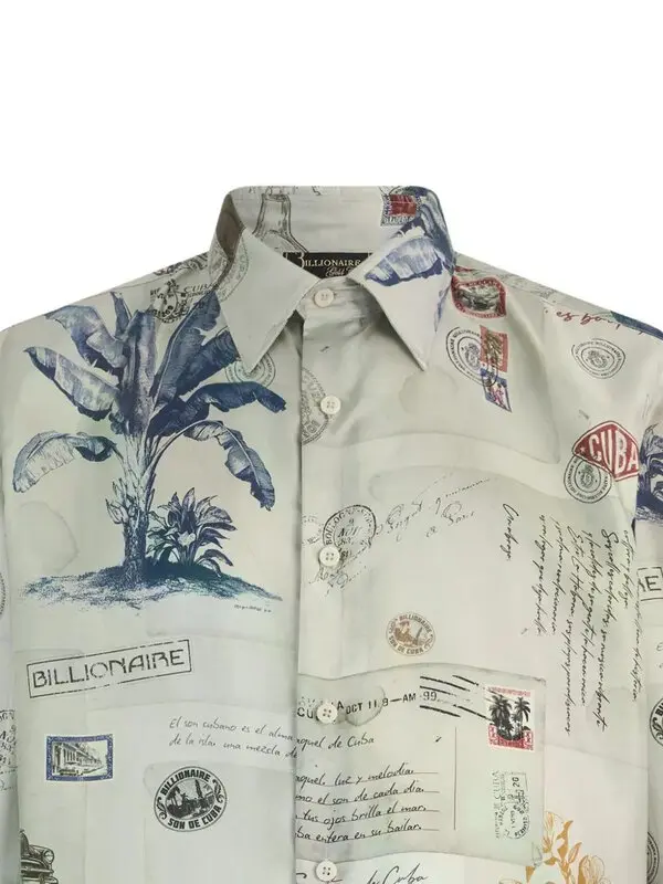 BILLIONAIRE Letter Button-down Silk Shirt