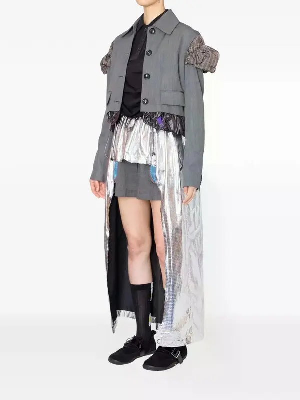 Kolor Cropped Jacket With Ruffled Striped Sleeves