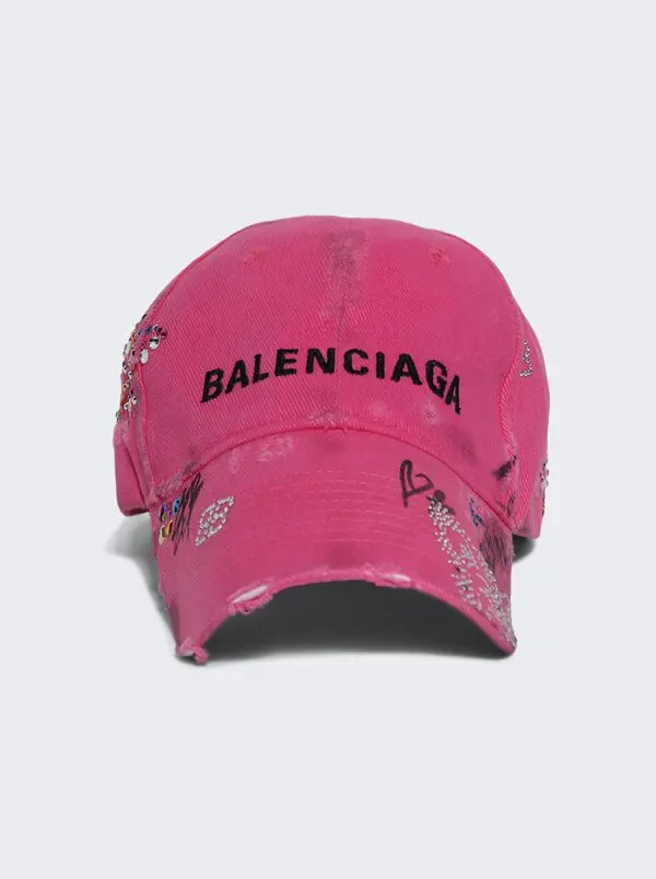 Balenciaga Upcycled Cotton Drill Baseball Cap With Rhinestones - Pink