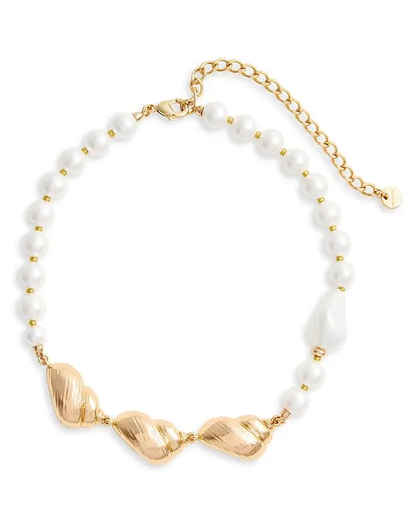SELF-PORTRAIT Shell And Faux Pearl Necklace - Gold