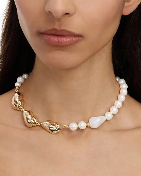 SELF-PORTRAIT Shell And Faux Pearl Necklace