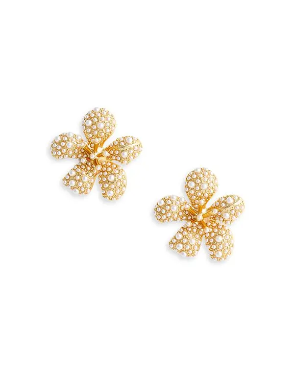 SELF-PORTRAIT Imitation Pearl Flower Earrings - Gold