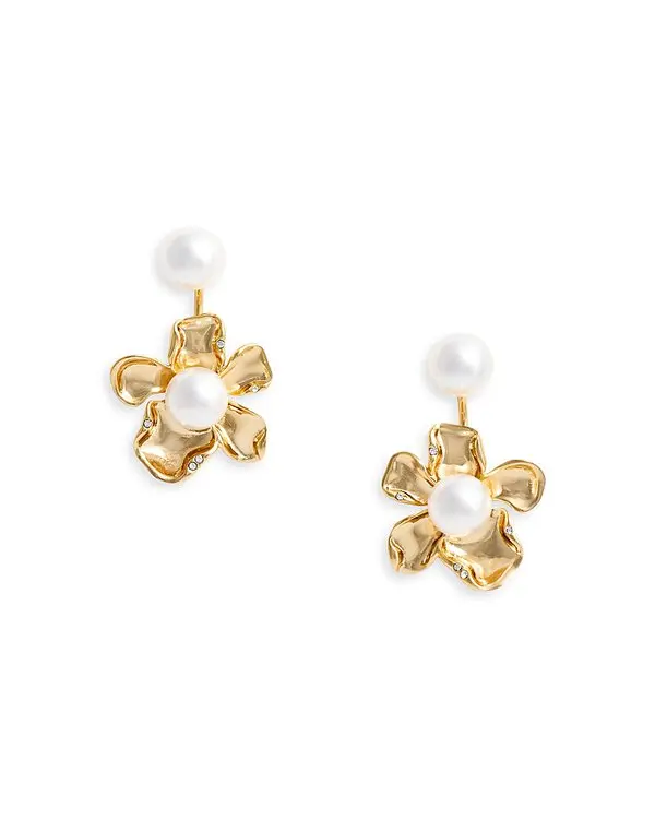 SELF-PORTRAIT Flower Imitation Pearl Jacket Earrings - Gold