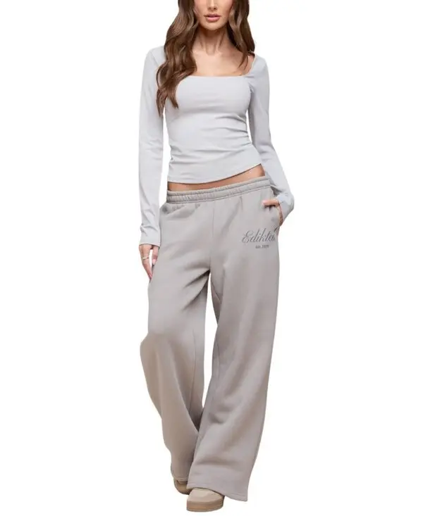 EDIKTED Hayden Square Neck Long Sleeve Top - Light-gray