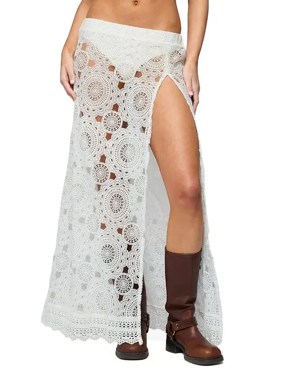 EDIKTED Milana Lace Maxi Skirt With Slit - White