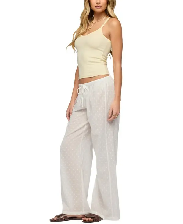EDIKTED Embroidered Polka Dot Sheer Cotton Pants