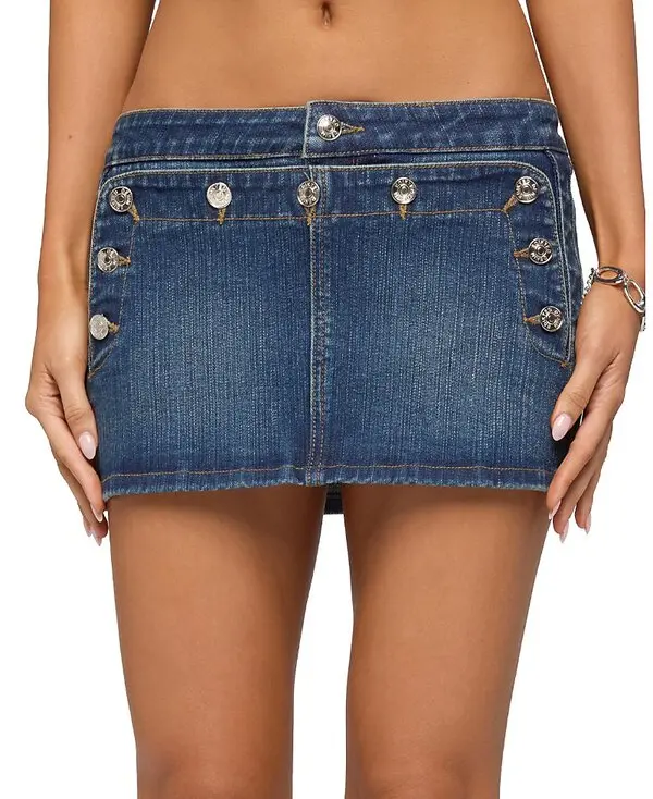 EDIKTED Buttoned Denim Mini Skort - Blue-washed