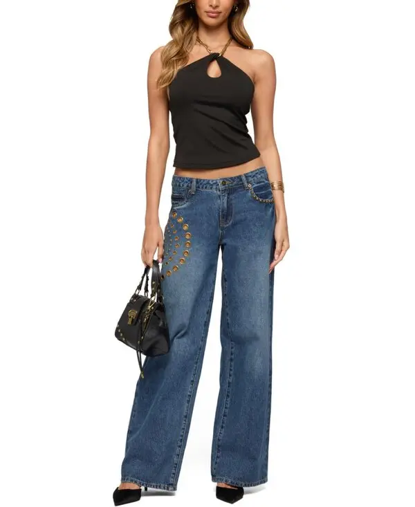 EDIKTED Beaded Chain Halter Top With Keyhole Detail