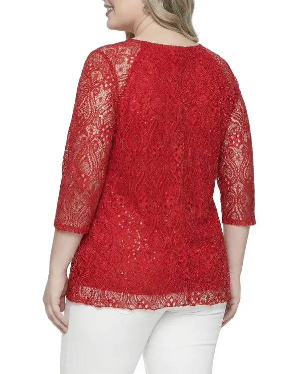 STANDARDS & PRACTICES Plus Floral Lace And Sequins Tunic Blouse
