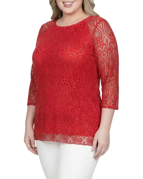 STANDARDS & PRACTICES Plus Floral Lace And Sequins Tunic Blouse