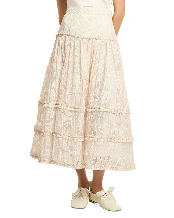 Cinq À Sept Suki Tiered Brocade Skirt - Khaki Multi