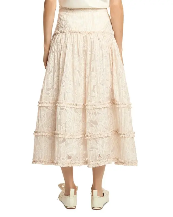 Cinq À Sept Suki Tiered Brocade Skirt - Khaki Multi