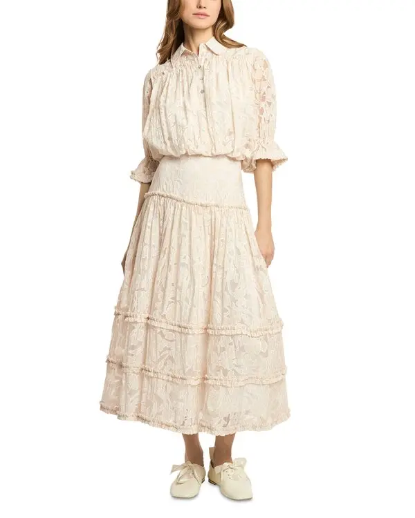 Cinq À Sept Suki Tiered Brocade Skirt - Khaki Multi