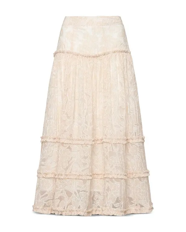 Cinq À Sept Suki Tiered Brocade Skirt - Khaki Multi