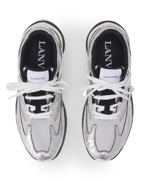LANVIN Jla Sneakers In Crinkled Metallic Leather - Silver Metallic