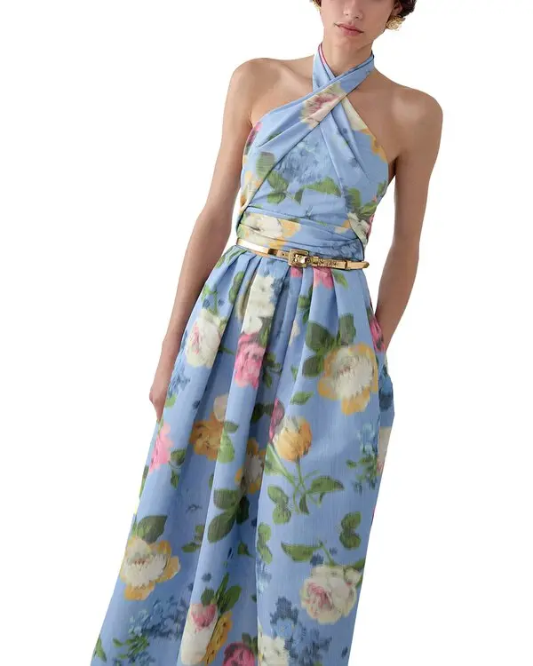 Carolina Herrera Floral Halterneck Midi Dress