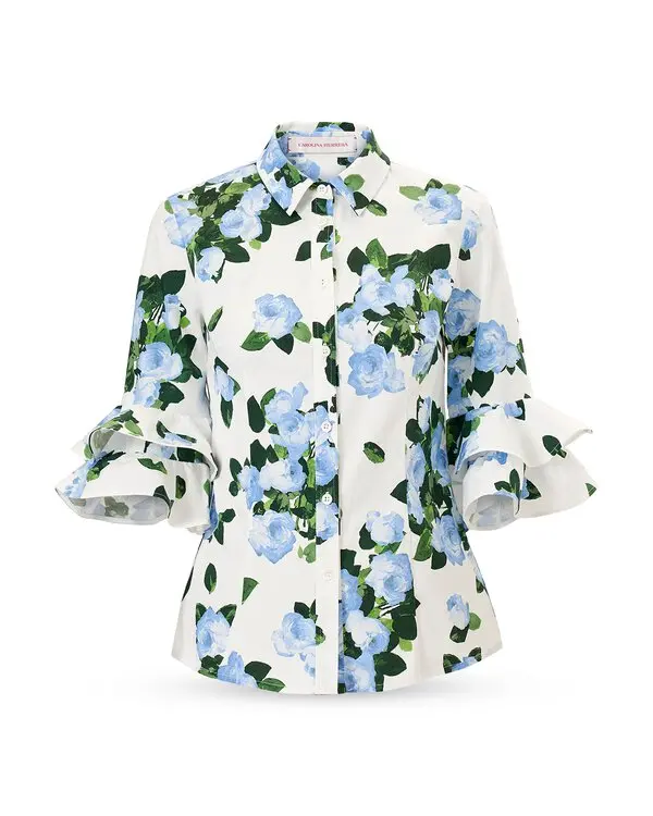 Carolina Herrera Tiered Ruffle Sleeve Blouse - White Multi