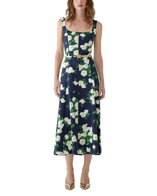 Carolina Herrera Square Neck Sleeveless Floral Print Dress