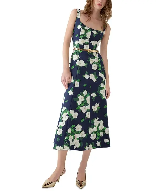 Carolina Herrera Square Neck Sleeveless Floral Print Dress