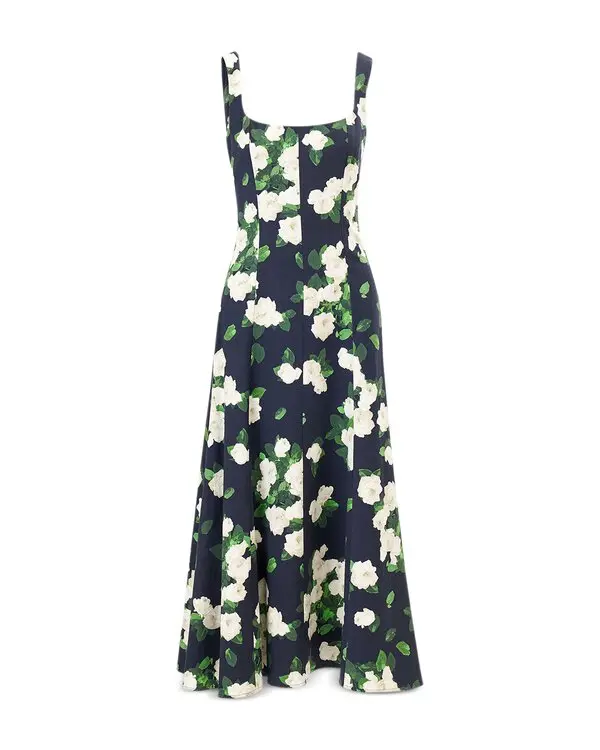 Carolina Herrera Square Neck Sleeveless Floral Print Dress