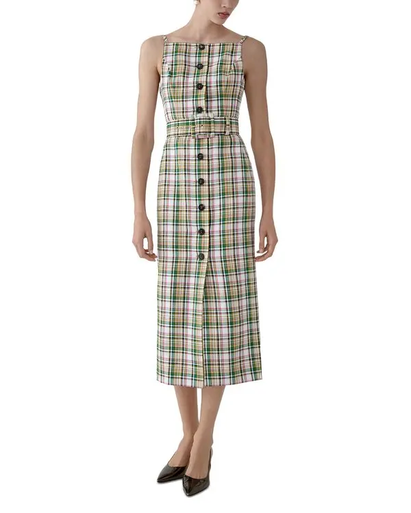 Carolina Herrera Sleeveless Plaid Midi Dress With Belt