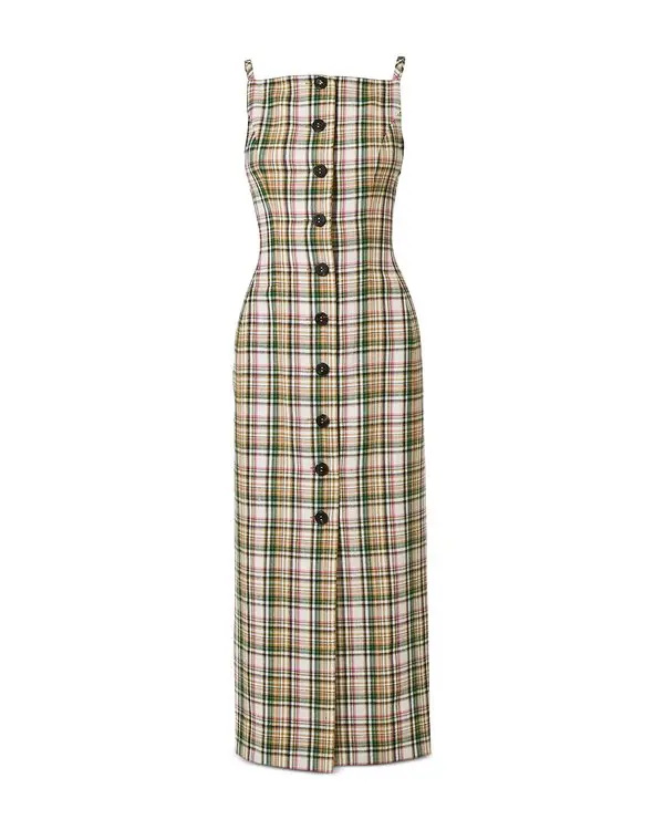 Carolina Herrera Sleeveless Plaid Midi Dress With Belt