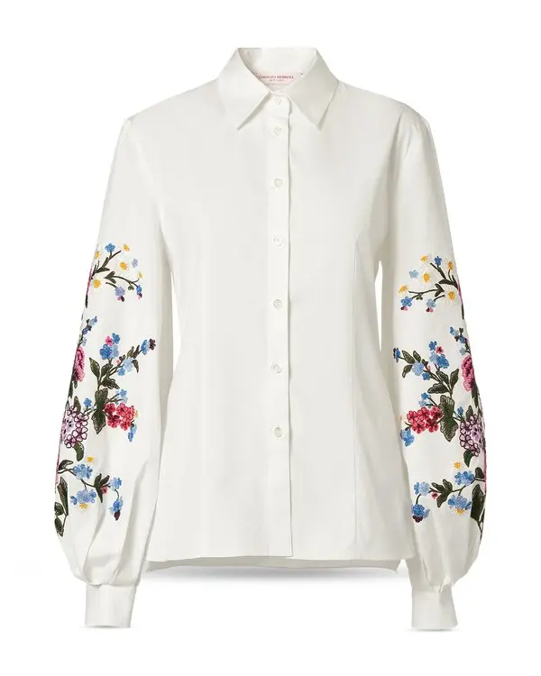 Carolina Herrera Embroidered Puff Sleeve Shirt