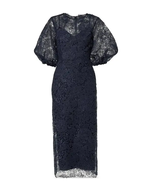 Carolina Herrera Balloon Sleeve Lace Midi Dress