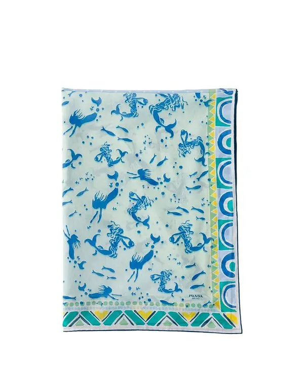 Prada Printed Cotton Pareo - Light Blue