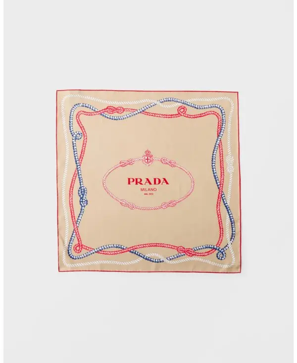 Prada Printed Silk Twill Scarf, 55 X 55 Cm - Brown