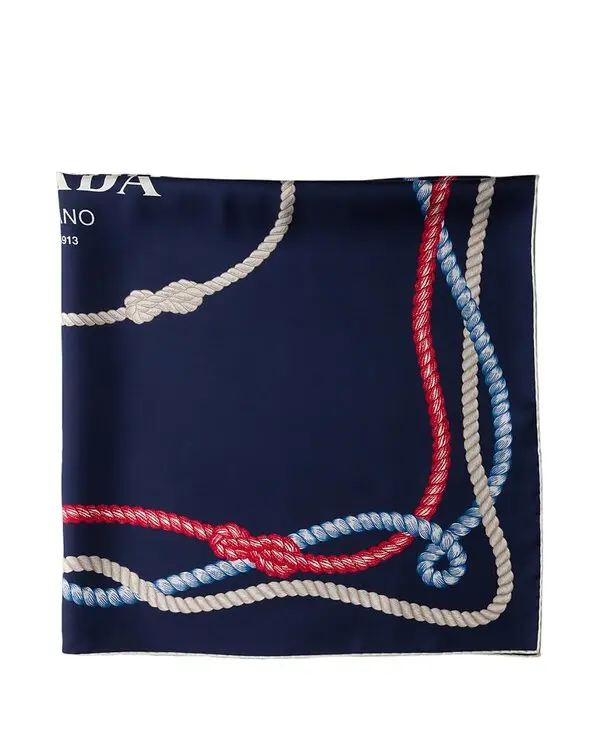 Prada Printed Silk Twill Scarf, 90x90 Cm - Blue