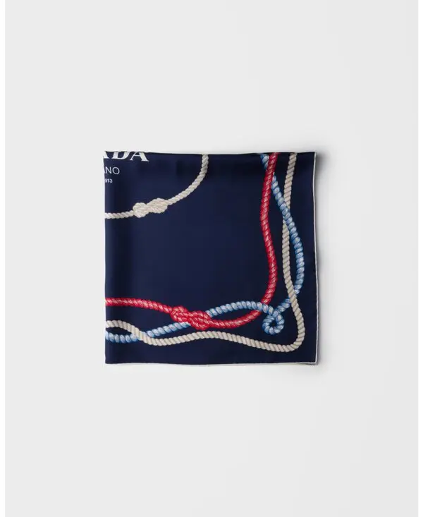 Prada Printed Silk Twill Scarf, 90x90 Cm - Blue