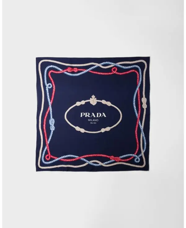 Prada Printed Silk Twill Scarf, 90x90 Cm - Blue