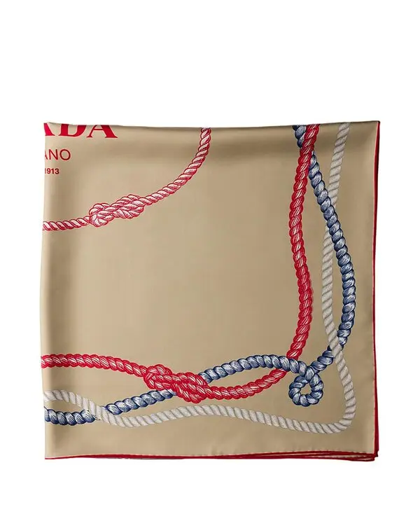 Prada Printed Silk Twill Scarf, 90x90 Cm - Brown
