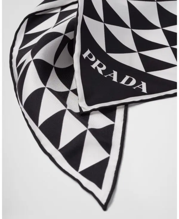 Prada Printed Silk Twill Scarf - Black