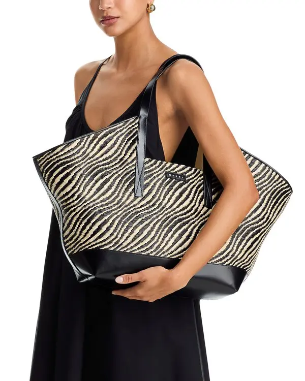 Marni Striped Woven Tote Bag - Black