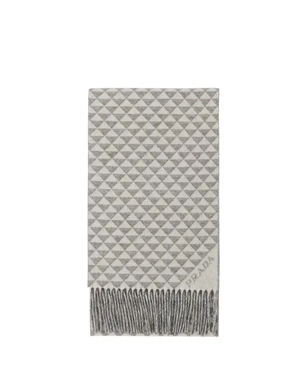 Prada Symbole Double Wool And Cashmere Scarf - Grey