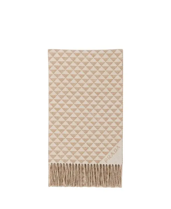Prada Symbole Double Wool And Cashmere Scarf - Neutral