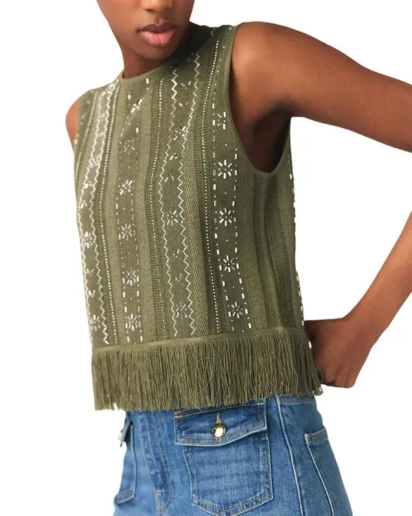 Maje Lilurex Sleeveless Top With Rhinestone Embellishments And Fringe