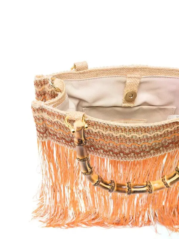 LA MILANESA Orchidea Woven Tote Bag With Bamboo Handle And Fringe Trim