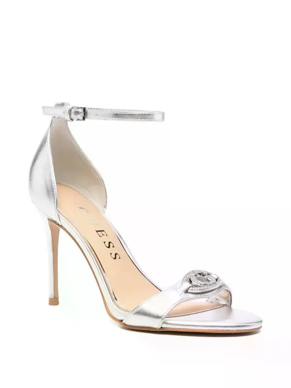 Guess Open-toe Stiletto Sandals With Embellished Logo Plaque