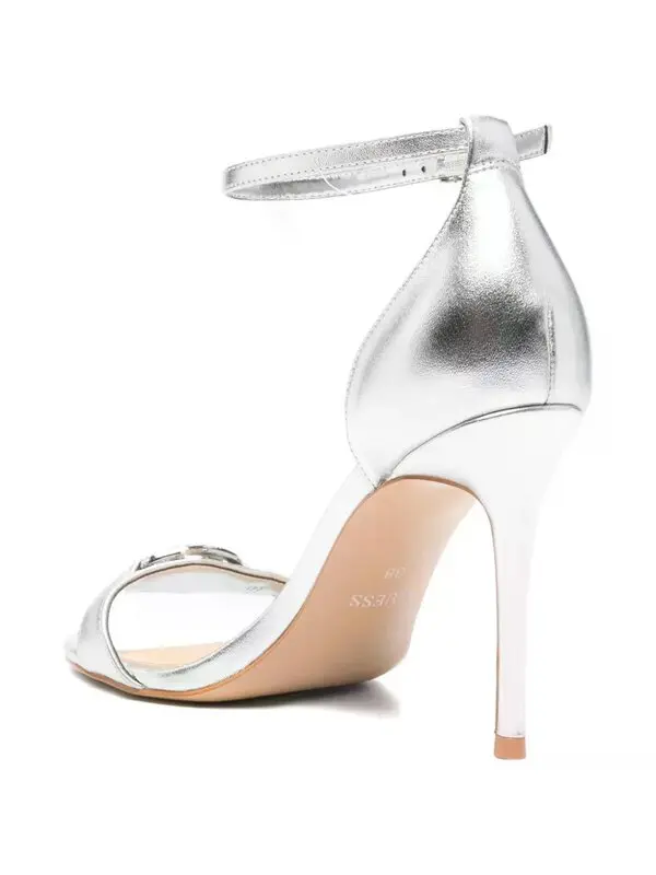 Guess Open-toe Stiletto Sandals With Embellished Logo Plaque