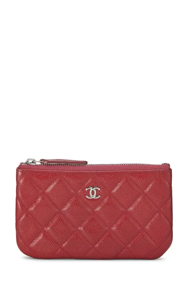 Chanel Quilted Caviar O Case Zip Pouch - Red