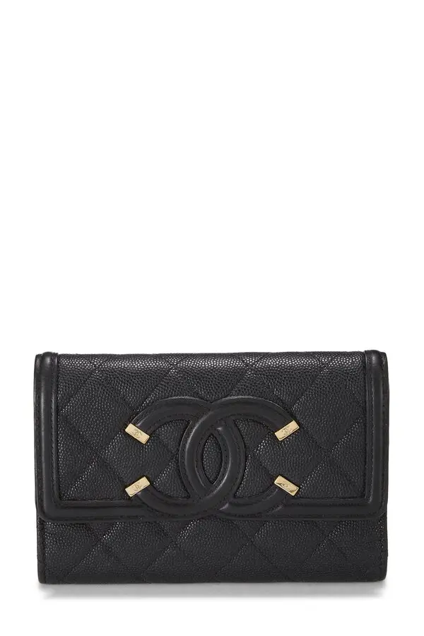 Chanel Caviar 'cc' Filigree Long Flap Wallet - Black
