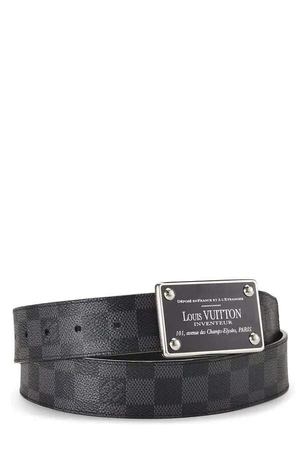 LOUIS VUITTON Damier Graphite Belt With Inventeur Buckle - Black