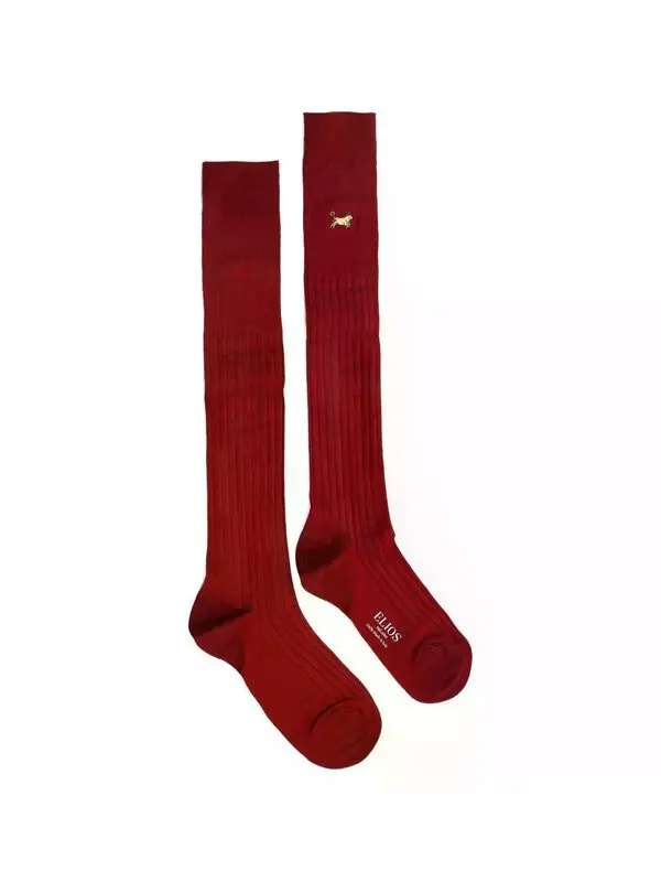 ELIOS Toro Embroidered Ribbed Knee High Socks - Red