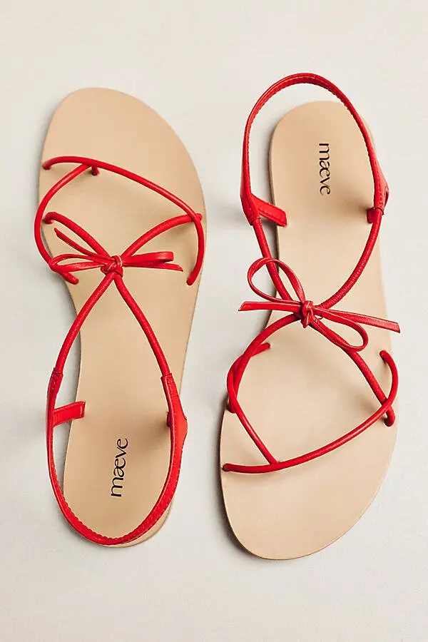 Maeve Strappy Bow Sandals - Red