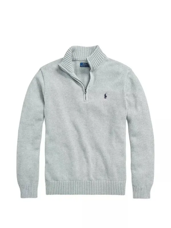 Polo Ralph Lauren Embroidered Quarter-zip Sweater - Grey