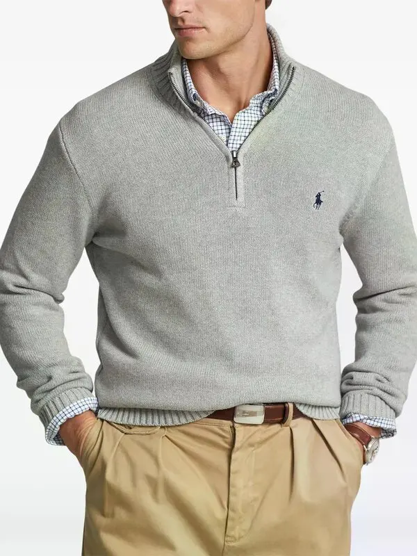 Polo Ralph Lauren Embroidered Quarter-zip Sweater - Grey