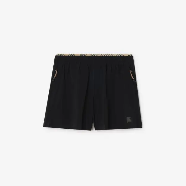 Burberry Stretch Nylon Shorts With Check Taping - Black